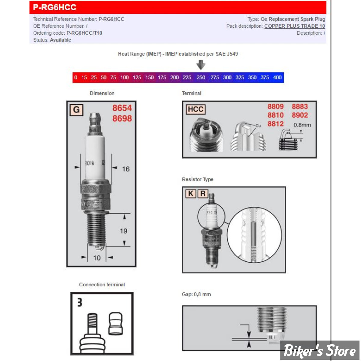 BOUGIE RG6HCC / CCH388 - CHAMPION - OEM 31600012 - LA PIECE - Biker's Store