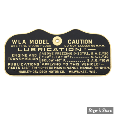 PLAQUE CAUTION - WLA 1942 - OEM 3531-42M - Biker's Store
